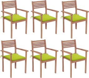 vidaXL Stohovatelné zahradní židle s poduškami 6 ks masivní teak [3072572] Barva: Jasně zelená