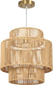 HOMCOM Závěsná lampa, 3stupňové stínidlo, kov, konopné lano, světle hnědá B31-521V01LR