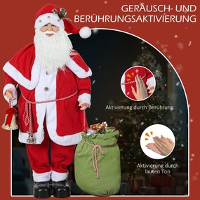 HOMCOM Postava Santa Clause, pohyblivá, se senzorickým zvukem, smích & hudba, 140 cm, červená