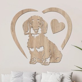 dřevo života Dřevěný obraz Drsnosrstého jezevčíka v srdci Zvolte rozměr (cm): 40x38, Zvolte barvu dekoru: Dub Sonoma