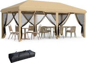 Skládací pop-up altán Outsunny 6x3 m se 6 bočními stěnami síťoviny, UV ochrana a taška na přenášení pro kempování | Aosom