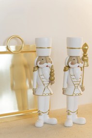 Set 2 vánočních figurek louskáčků v bílo-zlaté uniformě L – 7*5*26 cm