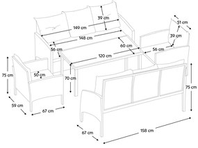 Kondela Zahradní 5-dílný ratanový set, černá/šedá, LERON
