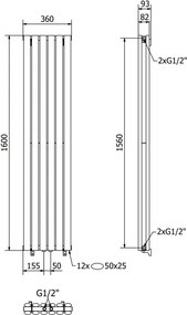Mexen Dallas dekorativní radiátor 1600 x 360 mm, 1039 W, černý - W214-1600-360-00-70