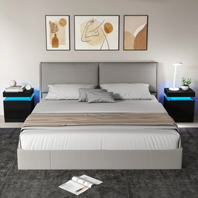 HOMCOM sada 2 LED nočních stolků s 16 barvami a 4 režimy se 2 šuplíky, z dřeva, 45x35x52 cm, černá