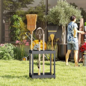 Organizér na zahradní nářadí Outsunny, 16-přihrádkový dvoupatrový držák na nářadí s nastavitelnými podložkami pro nůžky, lopaty, hrábě, do kůlny, gar…