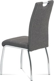 Jídelní židle HC-485 Šedá látka, bílé prošití, kov chrom