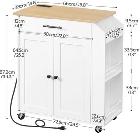 Pojízdný kuchyňský vozík s prodlužovacím kabelem Vasagle Asha 73 cm bílý