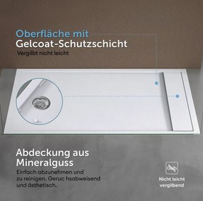Sprchová vanička z litého mramoru DOPORRO BLICK 100-160cm WHITE Velikost: 140x90x3