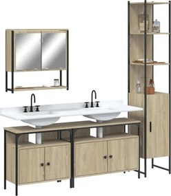 vidaXL 4dílný set koupelnového nábytku kompozitní dřevo [3214689] Barva: šedá sonoma