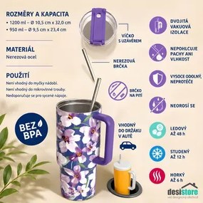 Quokka Stream levandulový / Termohrnek s brčkem / 950 ml