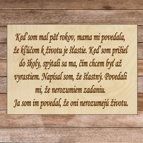 Dřevěná tabulka s textem - Klíč k životu | SENTOP T001