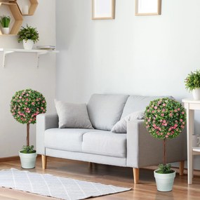 HOMCOM Umělé růže 2ks sada 60 cm, umělá rostlina s růžovými květy, UV ochrana pro vnitřní i venkovní použití