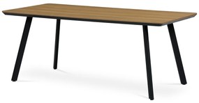 Jídelní stůl, 180x90x76 cm, MDF deska s dýhou odstín dub, kovové nohy, černý lak - HT-533 OAK