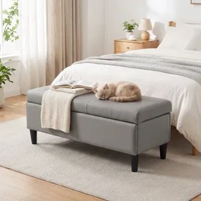 HOMCOM lavice s úložným prostorem 136L, velký úložný puf, podnožka 110x41x42 cm, přátelská k domácím mazlíčkům, umělá kůže šedá