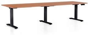 Výškově nastavitelný stůl OfficeTech Long, 260 x 80 cm, černá podnož, třešeň