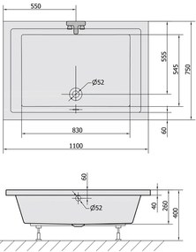 Polysan DEEP hluboká sprchová vanička s konstrukcí, obdélník 110x75x26cm, bílá, 72884