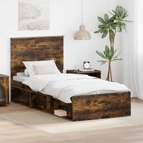 Rám postele s čelo Kouřový dub 90 x 200 cm Masivní borové dřevo 3409412