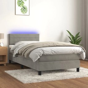 Box spring postel s matrací a LED světle šedá 100x200 cm samet 3134447