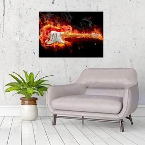 Skleněný obraz - Kytara v plamenech (70x50 cm)