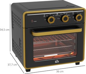 HOMCOM malá trouba 20L 1400W 90-230℃ s časovačem na 1 hodinu 3 polohy roštu Plech na pečení Žehlička Černá 36cm x 37,7cm x 34,5cm