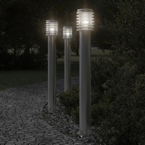 Venkovní stojací lampa se zásuvkou stříbrná 110cm nerezová ocel