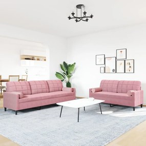 2dílná sedací souprava s poduškami a podhlavníky růžová samet 3278494