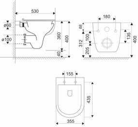 Mereo WC závěsné RIMLESS 530x355x360 vč. sedátka keramika bílé VSD81S
