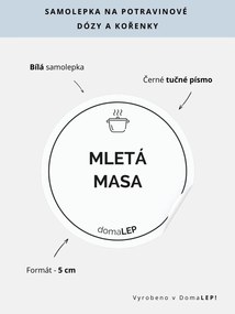 Samolepka na kořenky MLETÁ MASA bílá 5 cm tučné písmo