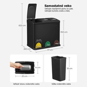 Koš na třídění odpadu SORT 24l (3x8l), černá SongmicsHome