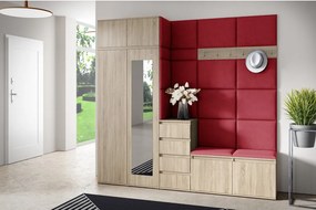 Eka Předsíňová stěna s čalouněnými panely Trinity 33 - Sonoma / Rubínová 2324