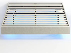 HOMCOM visutý rám postele 140 x 190 cm s LED osvětlením, čalouněná dvoulůžková postel v lněném vzhledu, dřevěný lamelový rošt, béžová