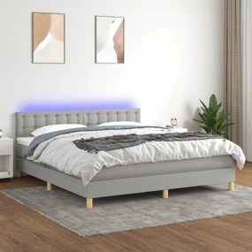 Box spring postel s matrací a LED světle šedá 180x200 cm textil 3134053