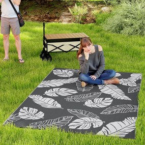 Venkovní koberec Outsunny, kempingová podložka s oboustranným designem, voděodolný plastový koberec na balkon, terasa, šedobílý, 182 x 274 cm | Aosom