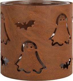 Rustikální rezavý svícen s duchy Halloween - Ø 16*15 cm