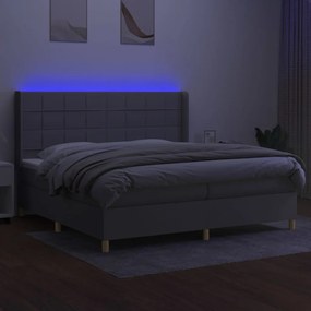 Box spring postel s matrací a LED světle šedá 200x200 cm textil 3138901