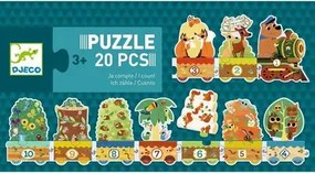 DJECO Puzzle Vlak se zvířátky a čísly / 20 dílků / od 3 let