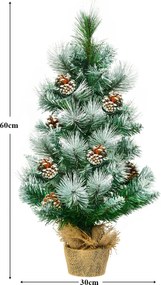 Costway Umělý mini vánoční stromek zasněžený borovicí s ozdobou ze šišky 60 cm