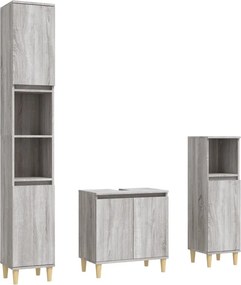 3dílný set koupelnového nábytku šedý sonoma kompozitní dřevo 3185587