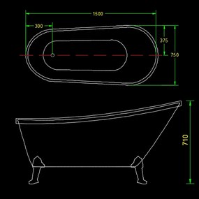 Eurosanit London New volně stojící retro vana 150x75x71 cm Varianta: Vana