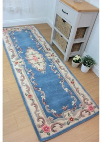 Modrý vlněný koberec Flair Rugs Aubusson, 67 x 210 cm