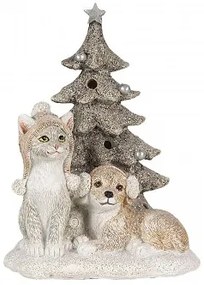 Kočička a pejsek u vánočního stromku s LED osvětlením
