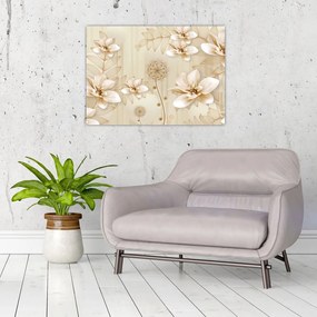 Skleněný obraz - Kompozice zlatých květin (70x50 cm)