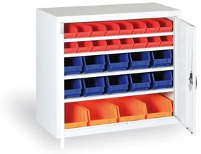 Skříň s plastovými boxy BASIC - 800 x 400 x 920 mm, 24xA/6xB/4xC, šedá/šedé dveře