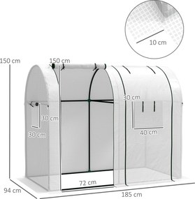 Zahradní skleník Outsunny 1,8 m² pro rajčata, rozměry 1,85D x 0,9Š x 1,5V m, 2 posuvné zipové dveře, 4 rolovací okna, ocel, PE, vysoká hustota 135 g/…