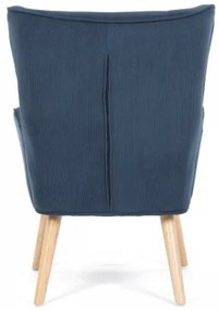 Křeslo ušák modré manšestrová látka dřevěné nohy masiv AK-314 BLUE2