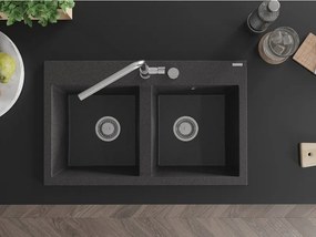 Mexen Hektor žulový dřez 2-komorový 800 x 480 mm, černý skvrnitý, sifon chrom - 6521802000-76