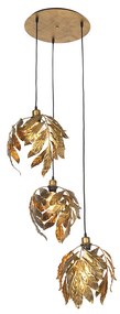 Vintage závěsná lampa starožitná zlatá kulatá 3 světla - Linden