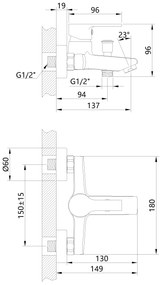 Invena Bralos, nástěnná vanová baterie, černá matná, INV-BW-07-004-A