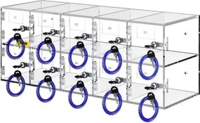 Úložná skříňka na mobilní telefon, 10 slotů z akrylového materiálu se zámky dveří